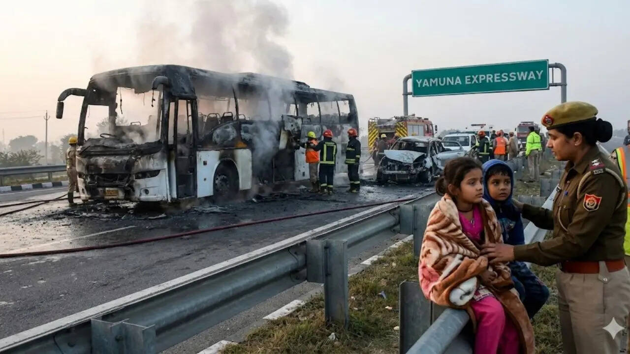 Delhi-Agra expressway crash: Mother pushed children out of burning bus ...