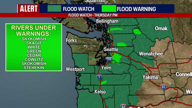 Blizzard Warning for WA passes, Wind Warnings, and flooding continues