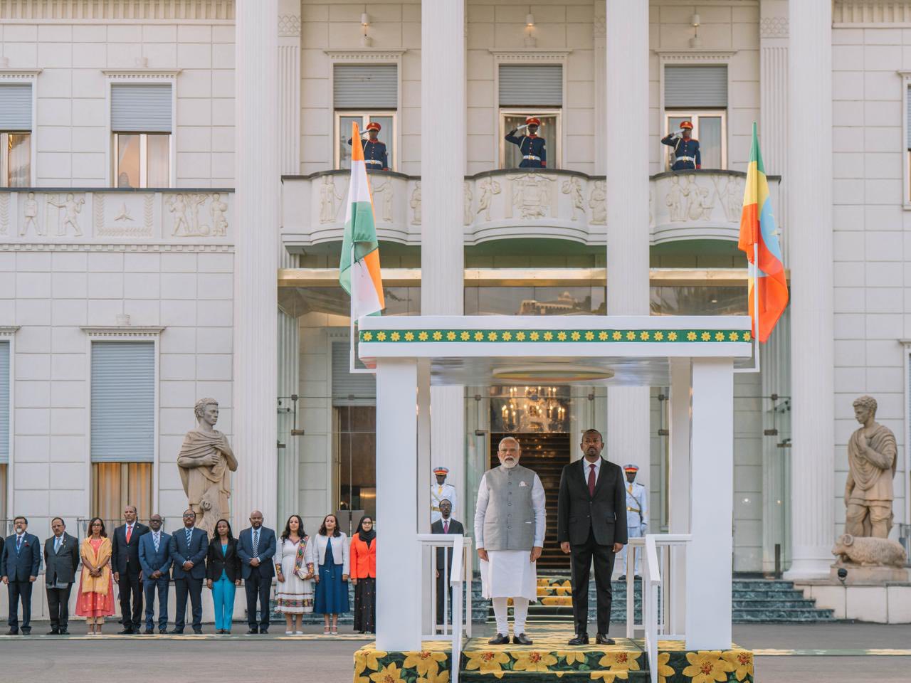 PM Abiy welcomes Indian Prime Minister Narendra Modi at National Palace