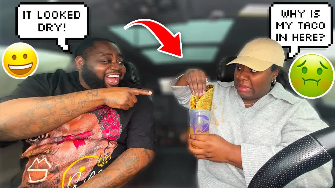 Dipping my wife's taco in juice to see her reaction *she flipped*