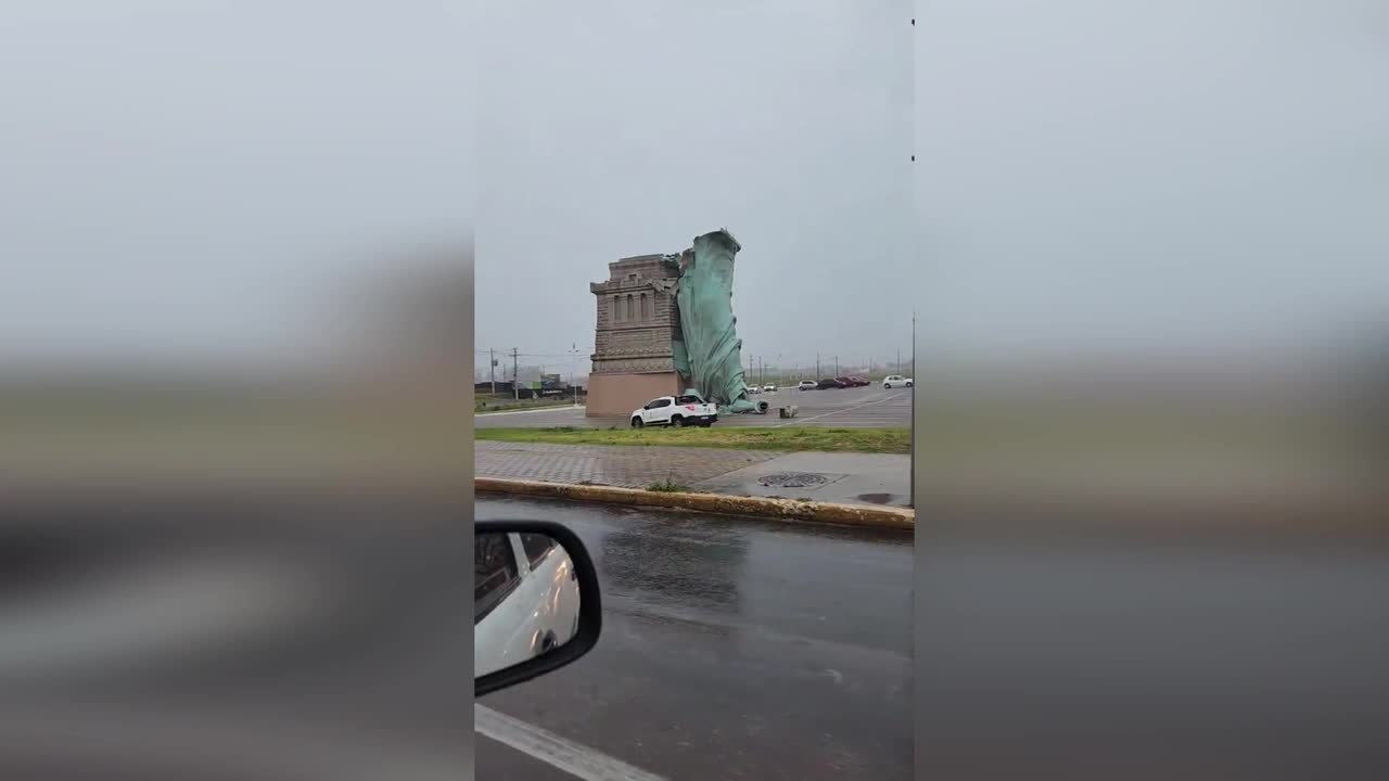 Statue of Liberty replica collapses during storm in Brazil