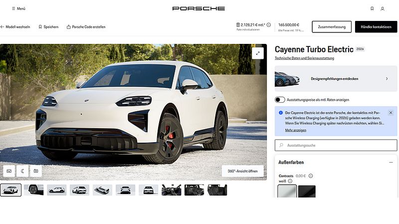 Porsche Cayenne Elektro: Das gibt der Konfigurator her