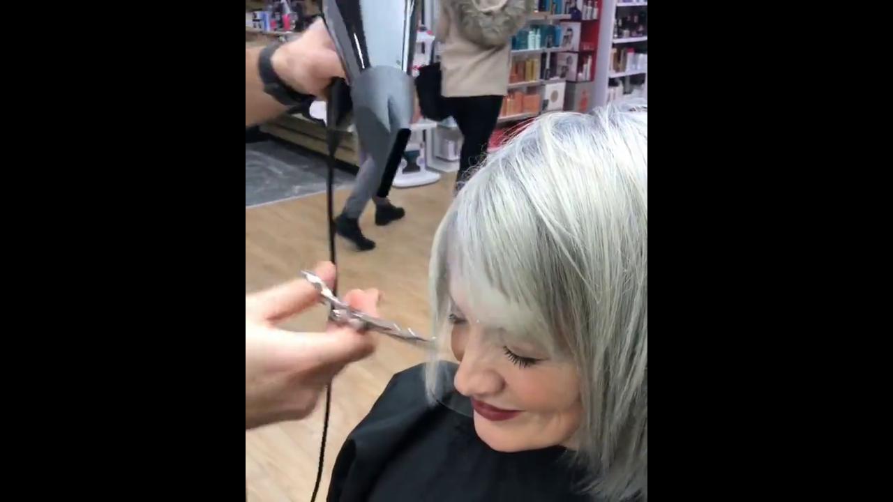 Transformation: Silver hair cut short