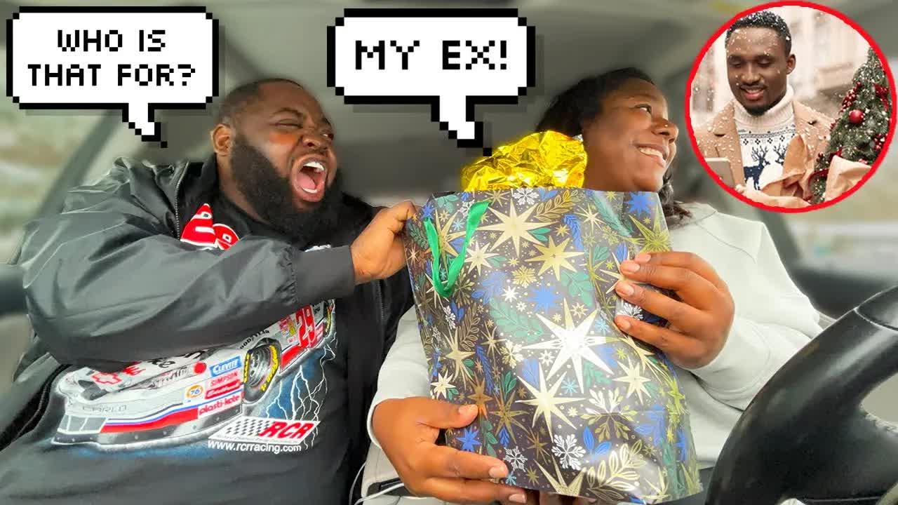 Bringing my ex a Christmas gift to see my husband's reaction!