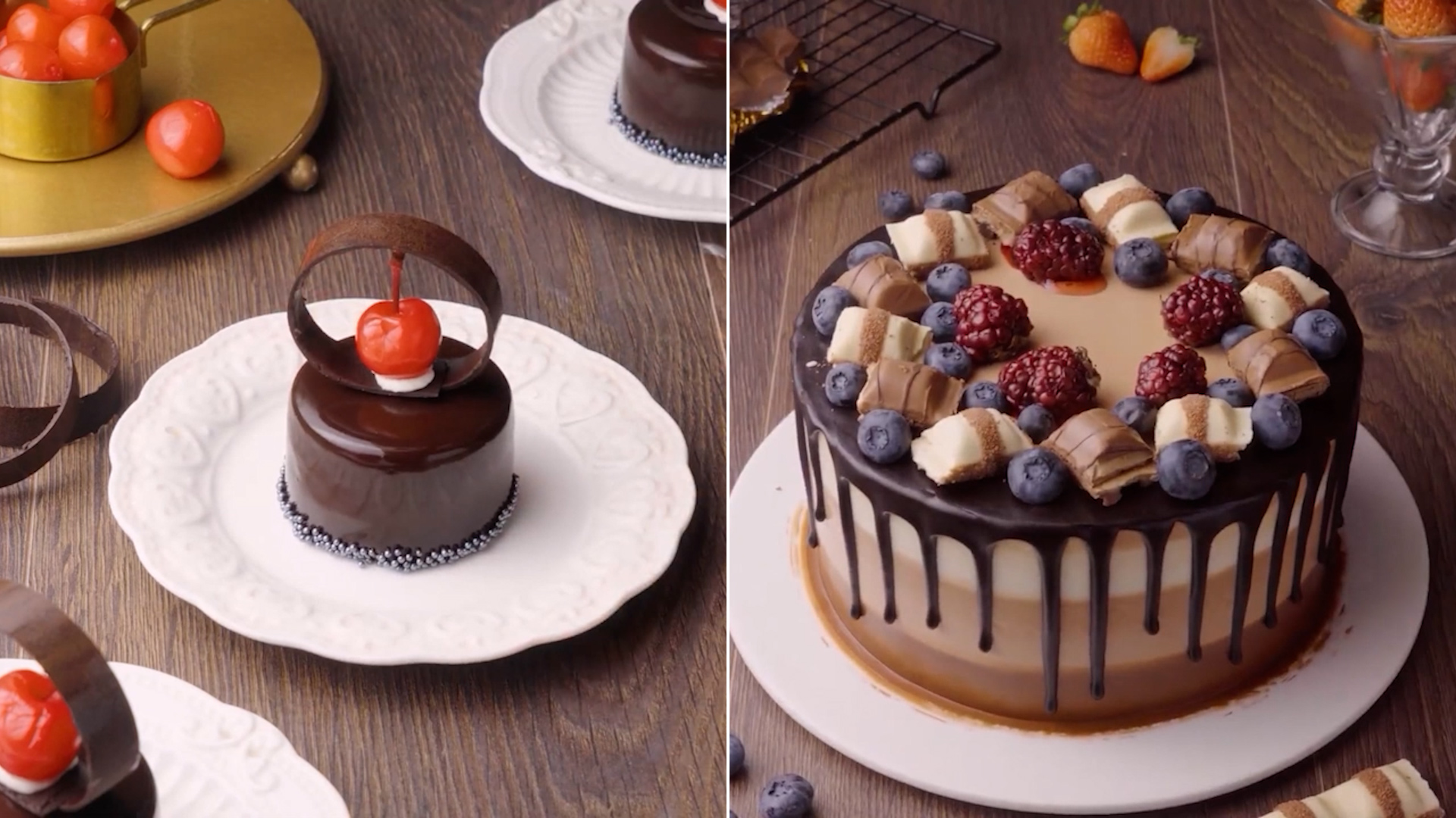 Chocolate cherry cake & berry drip chocolate cake
