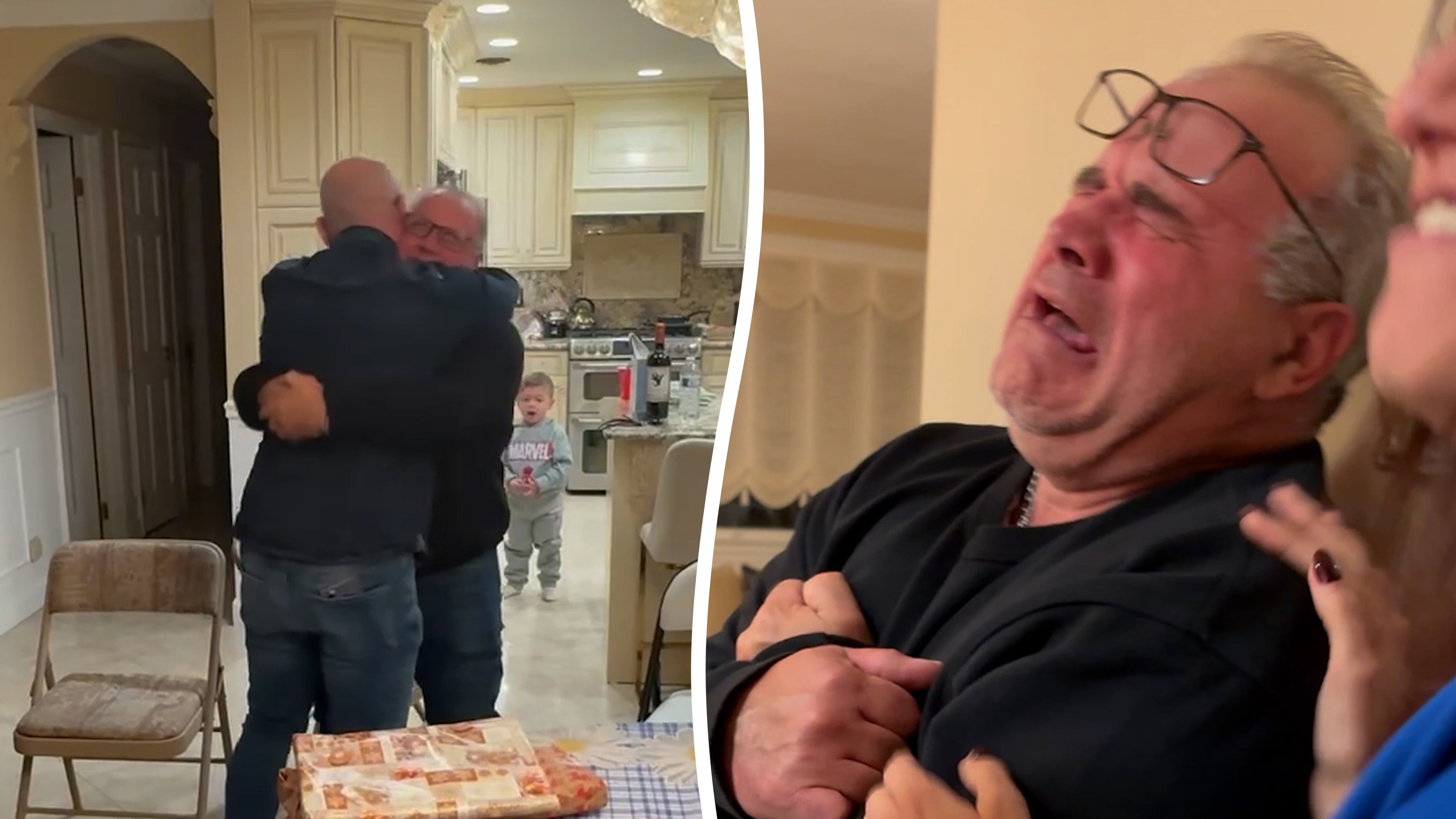 Il fond en larmes alors que sa famille fait venir en secret des proches ...