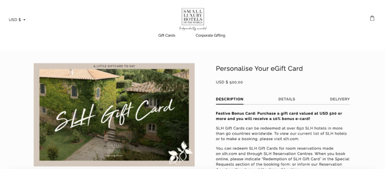 Get a 10% bonus on Small Luxury Hotels of the World [SLH] gift cards