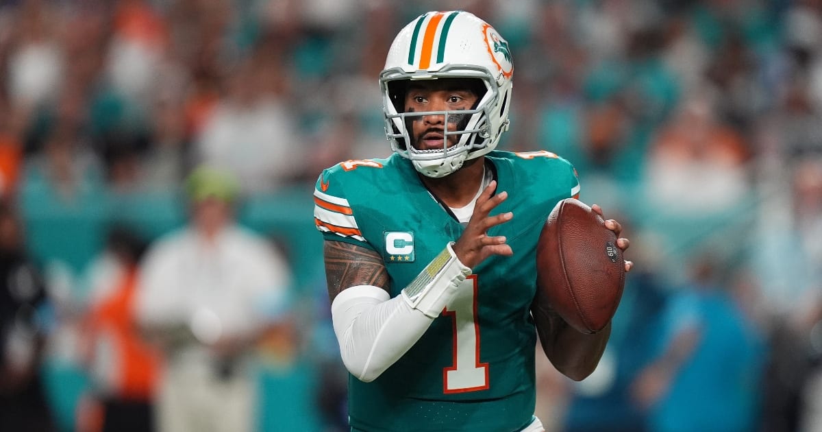Miami Dolphins quarterback Tua Tagovailoa reacts to getting benched