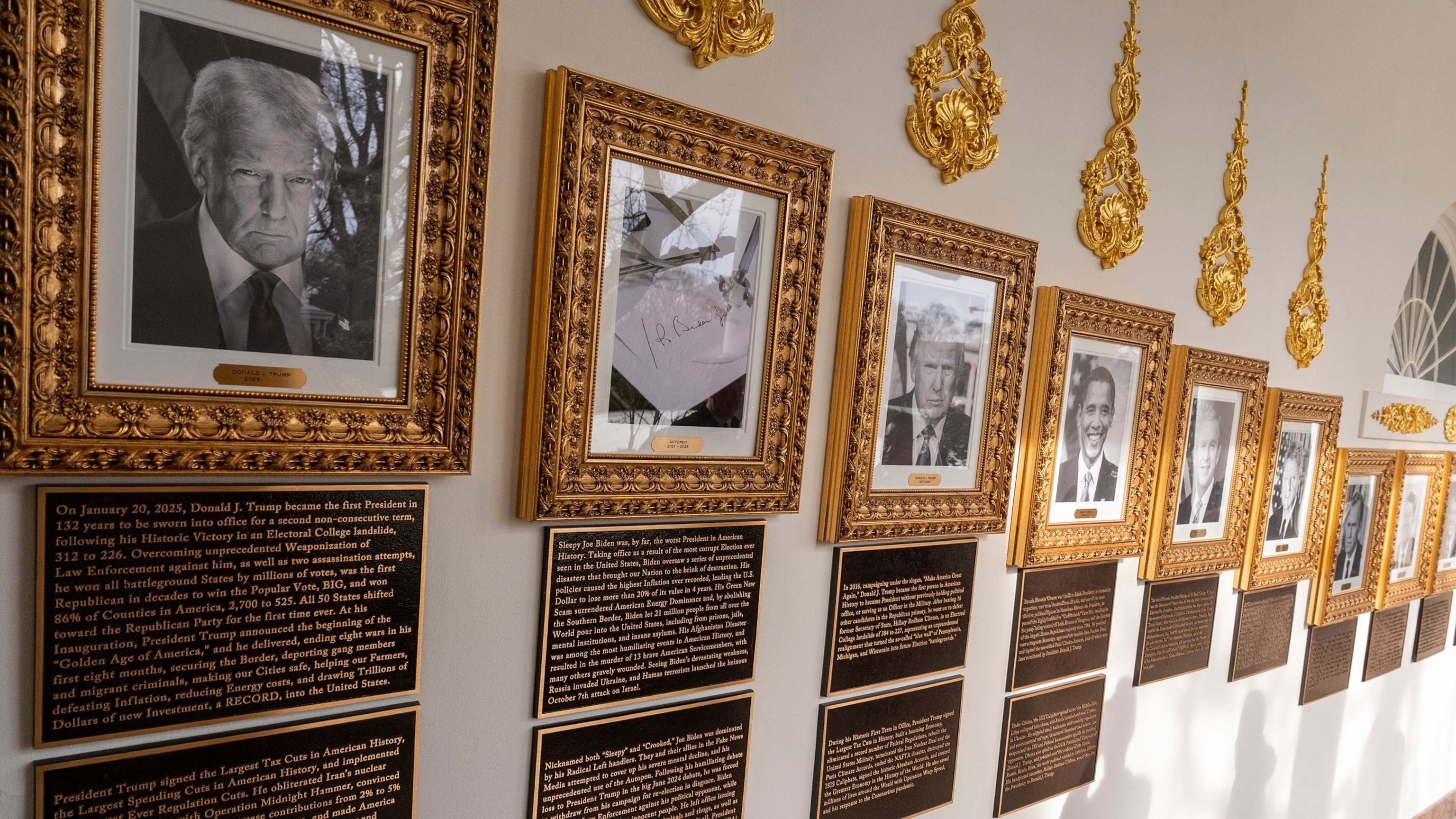 Trump hangs plaques mocking Biden, Obama along White House Colonnade