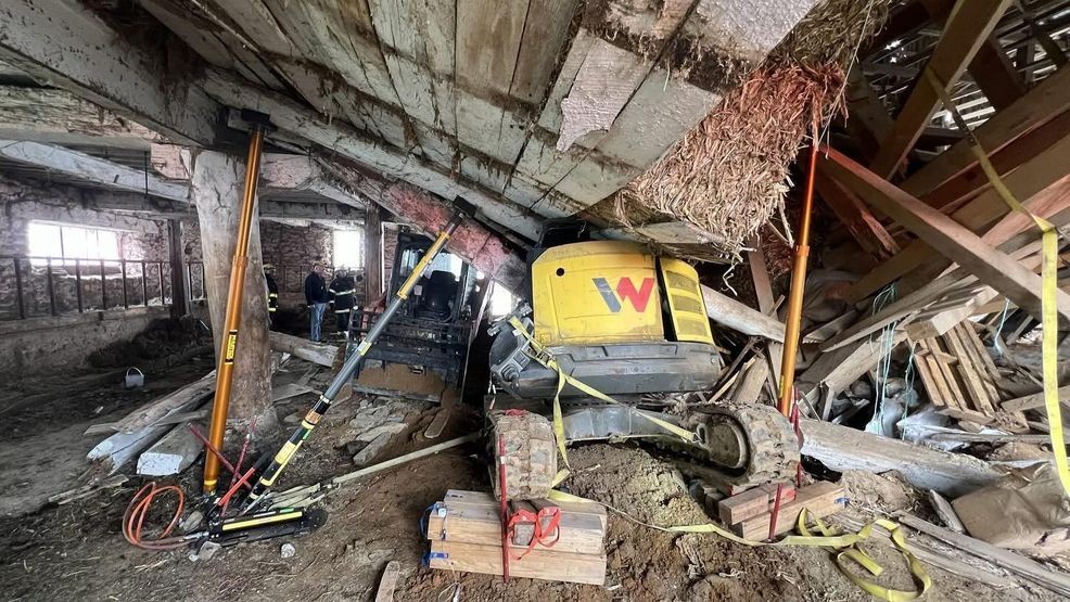 Photos | Person flown to hospital after becoming trapped in barn collapse