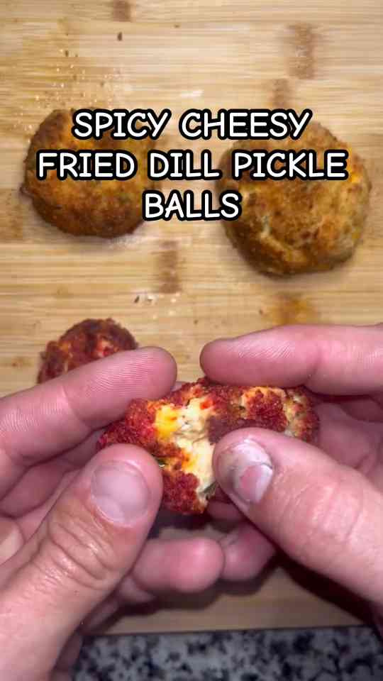 Spicy cheesy fried dill pickle balls! Riley’s stupid recipes! #shorts