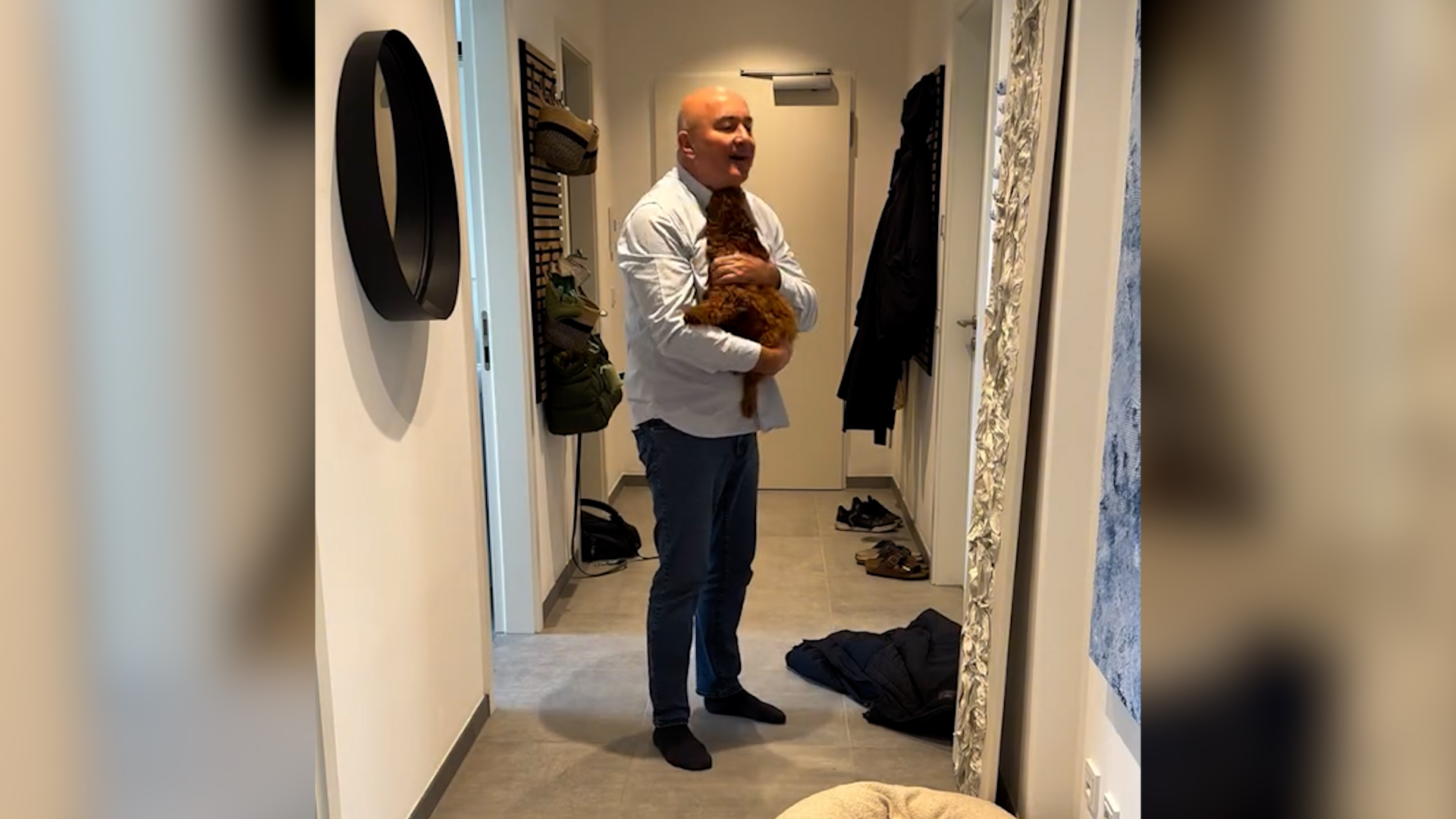 Maltipoo greets grandpa
