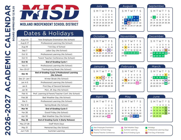 Midland ISD approves 2026-27 academic calendar with Aug. 18 start