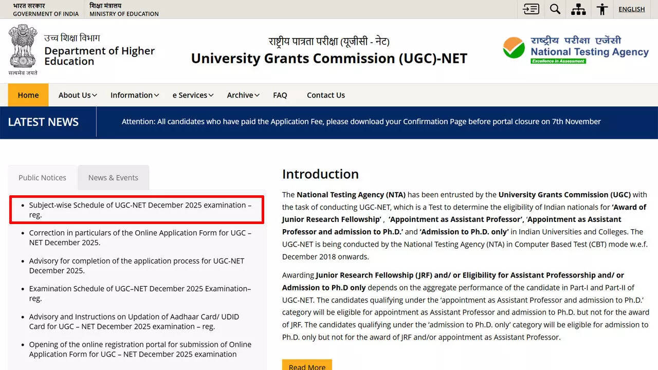UGC NET December 2025 exam schedule released: Check dates, subjects ...