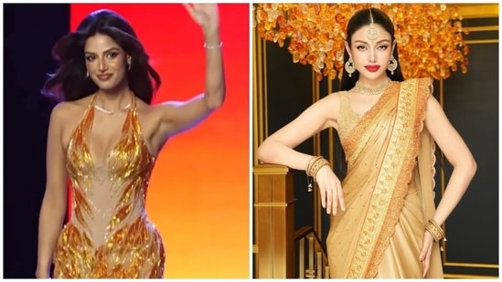 Harnaaz Sandhu in see-through golden gown outshines contestants at Miss ...