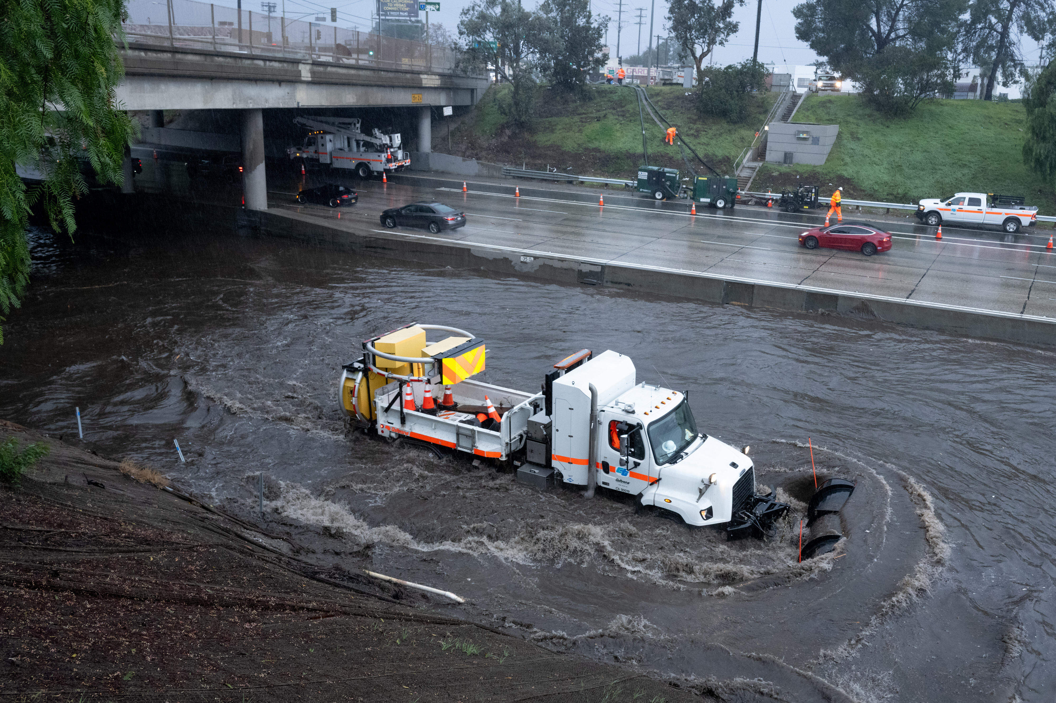 Caltrans works to reopen flooded 5 Freeway in the San Fernando Valley
