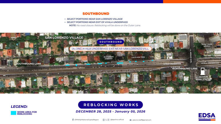 List: What sections of EDSA will be rehabilitated from Dec. 28 to Jan. 5?