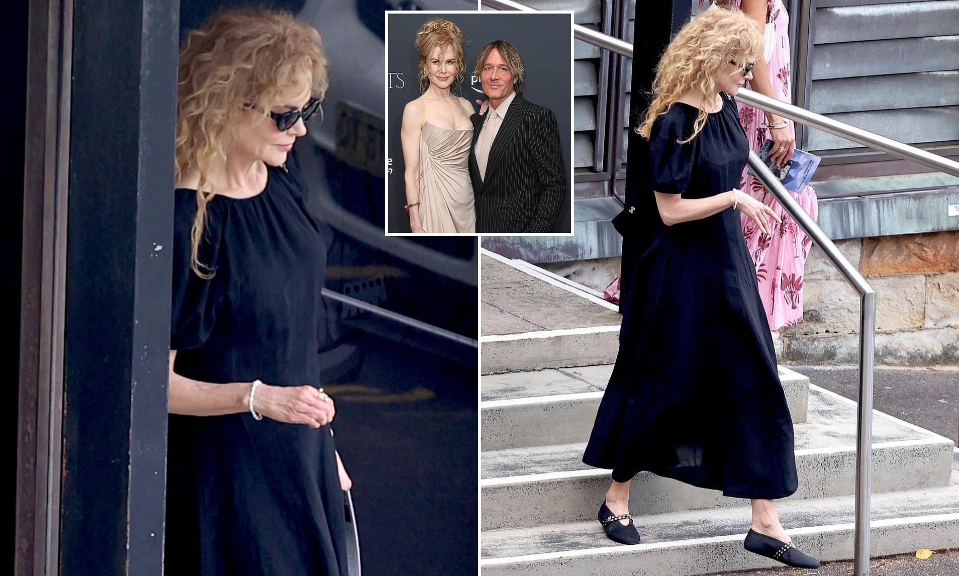 Nicole Kidman looks solemn in a modest black dress as she attends ...
