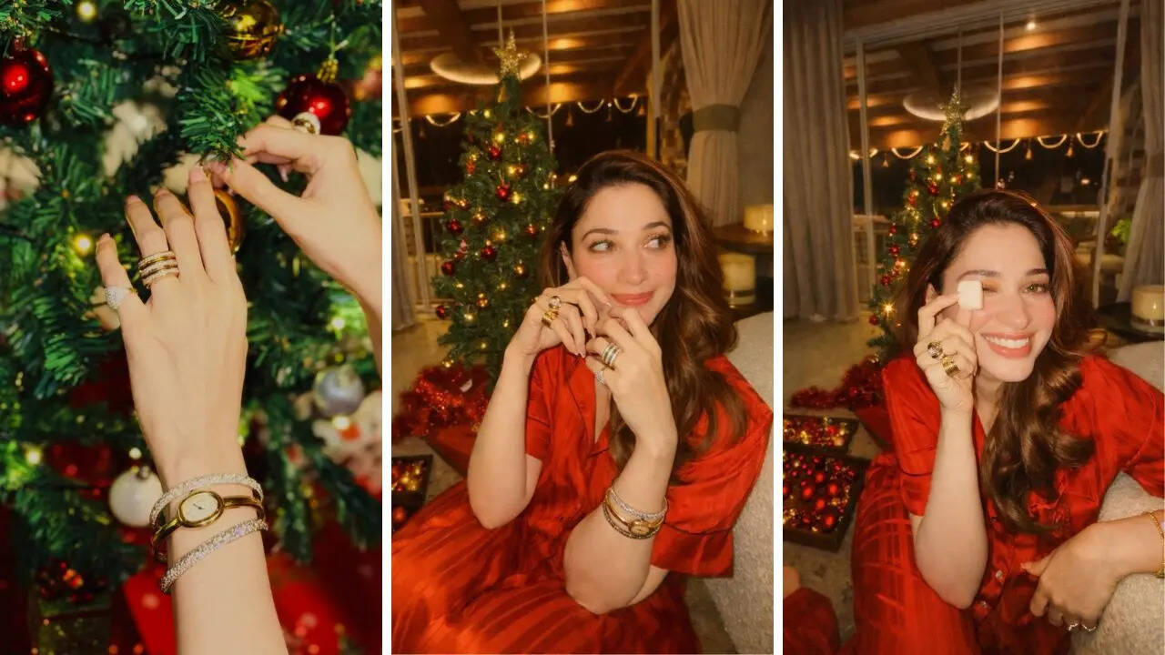 Red, satin and sparkle: Tamannaah Bhatia's Christmas style