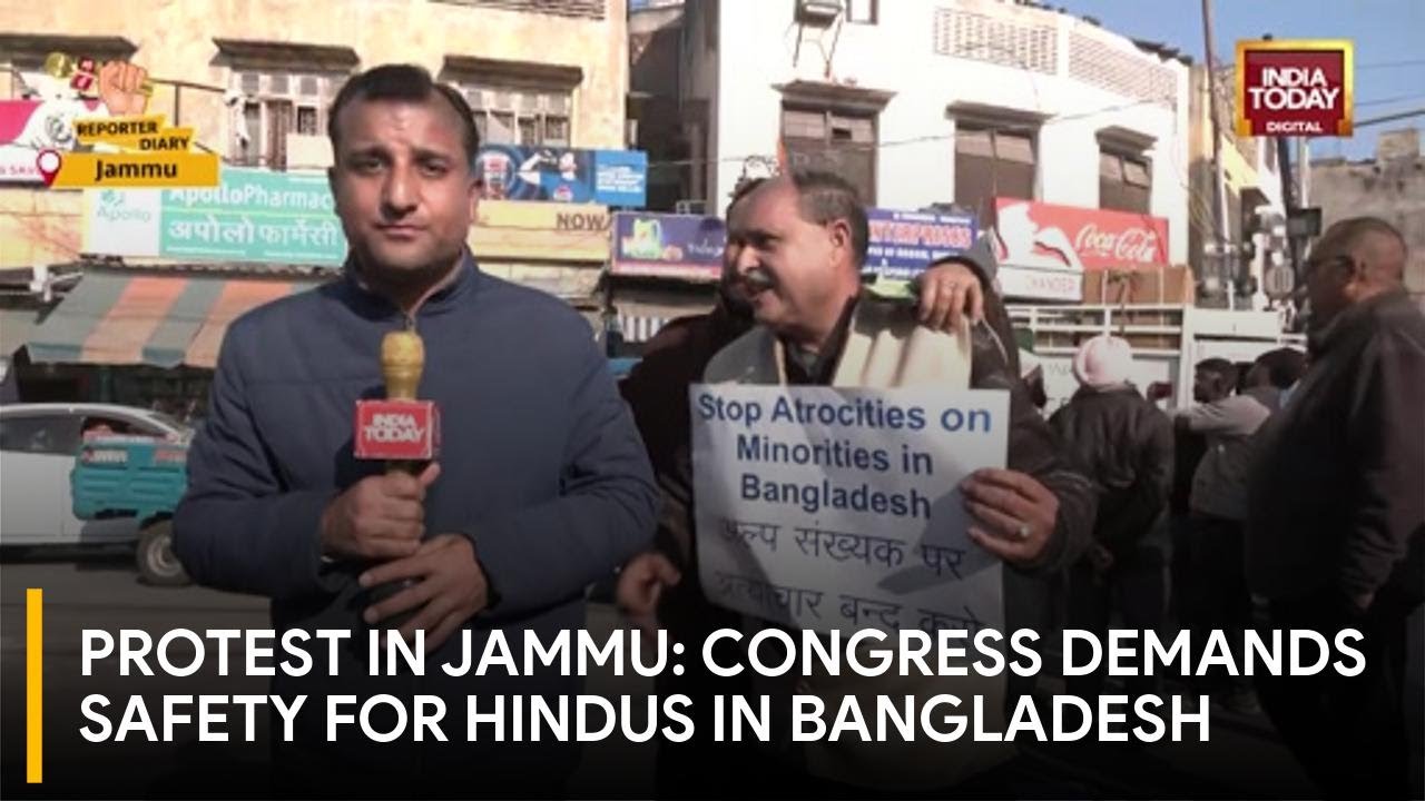 Congress protests in Jammu over violence against Hindus in Bangladesh