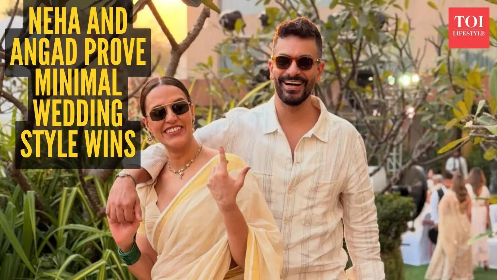 Neha Dhupia and Angad Bedi's low-key wedding guest style: Kasavu saree ...