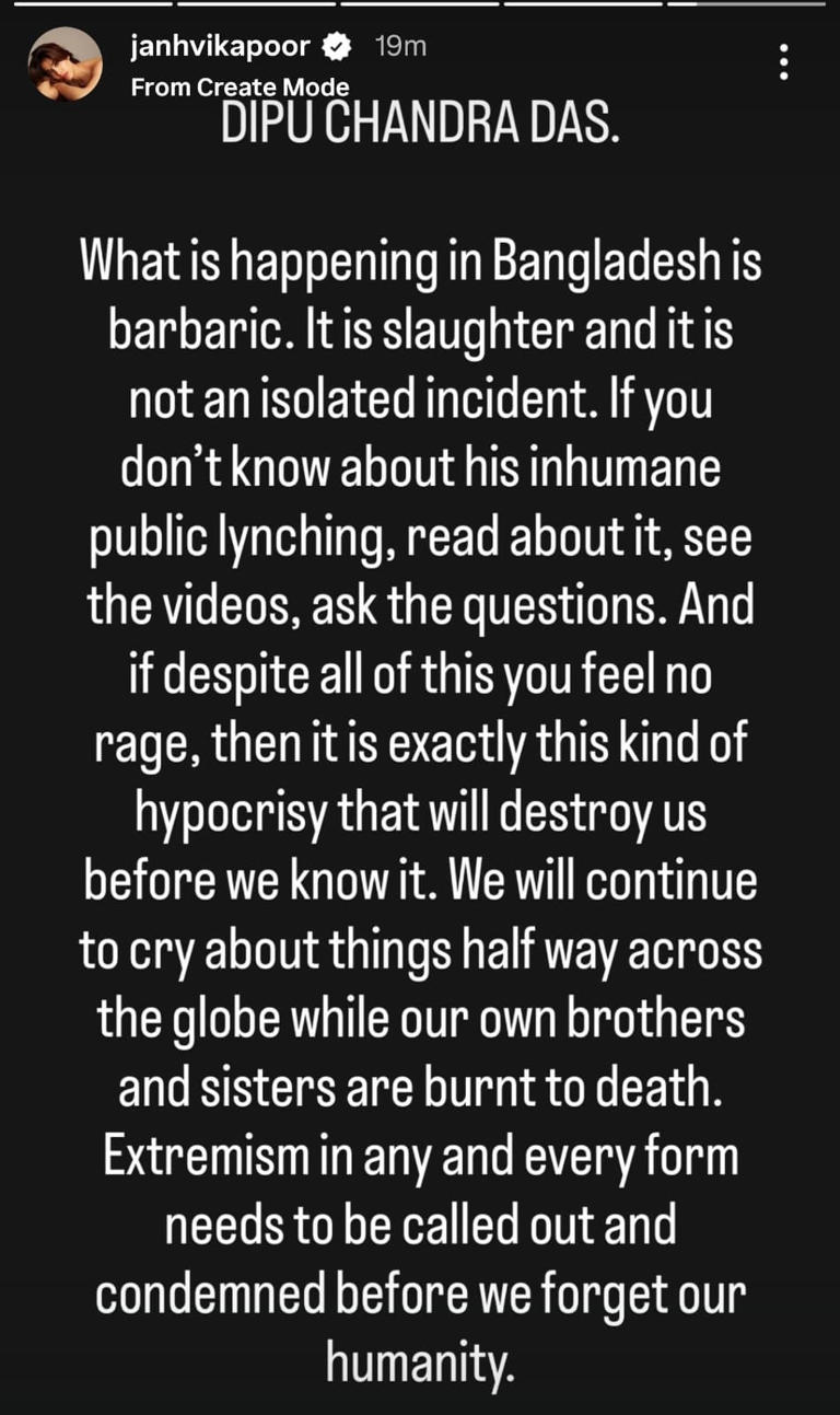 Janhvi Kapoor condemns ‘barbaric’ lynching of Dipu Chandra Das in ...