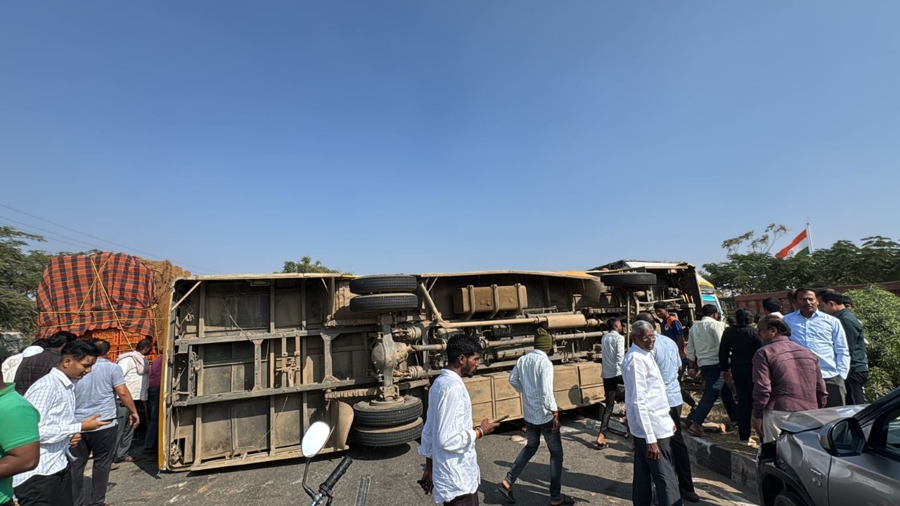 Bus carrying 60 students overturns in Telangana, several children injured