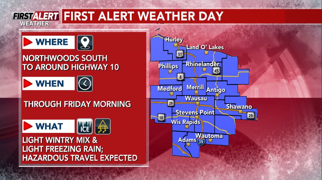 First Day Weather Day Thursday night into Friday morning