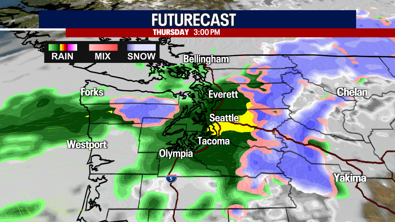 Seattle weather: Mountain snow moving in Christmas night