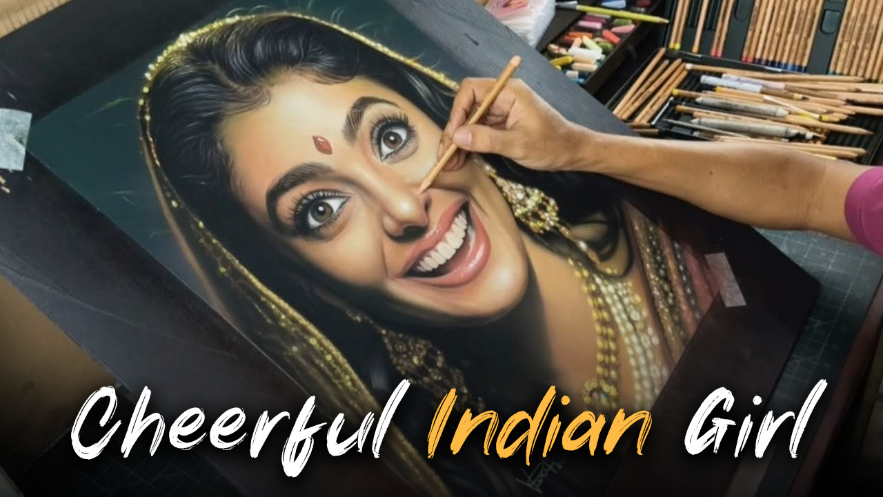 Beautiful realistic drawing highlighting a girl’s happy expression