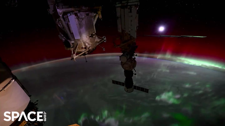Moon sets into ‘streams of red and green aurora’ from amazing time-lapse from space