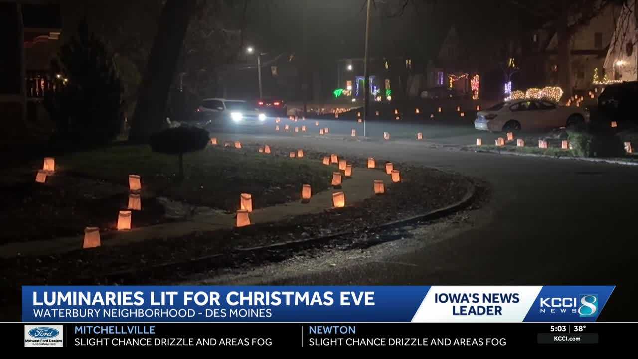 Des Moines neighborhood lights up with Christmas Eve luminaries