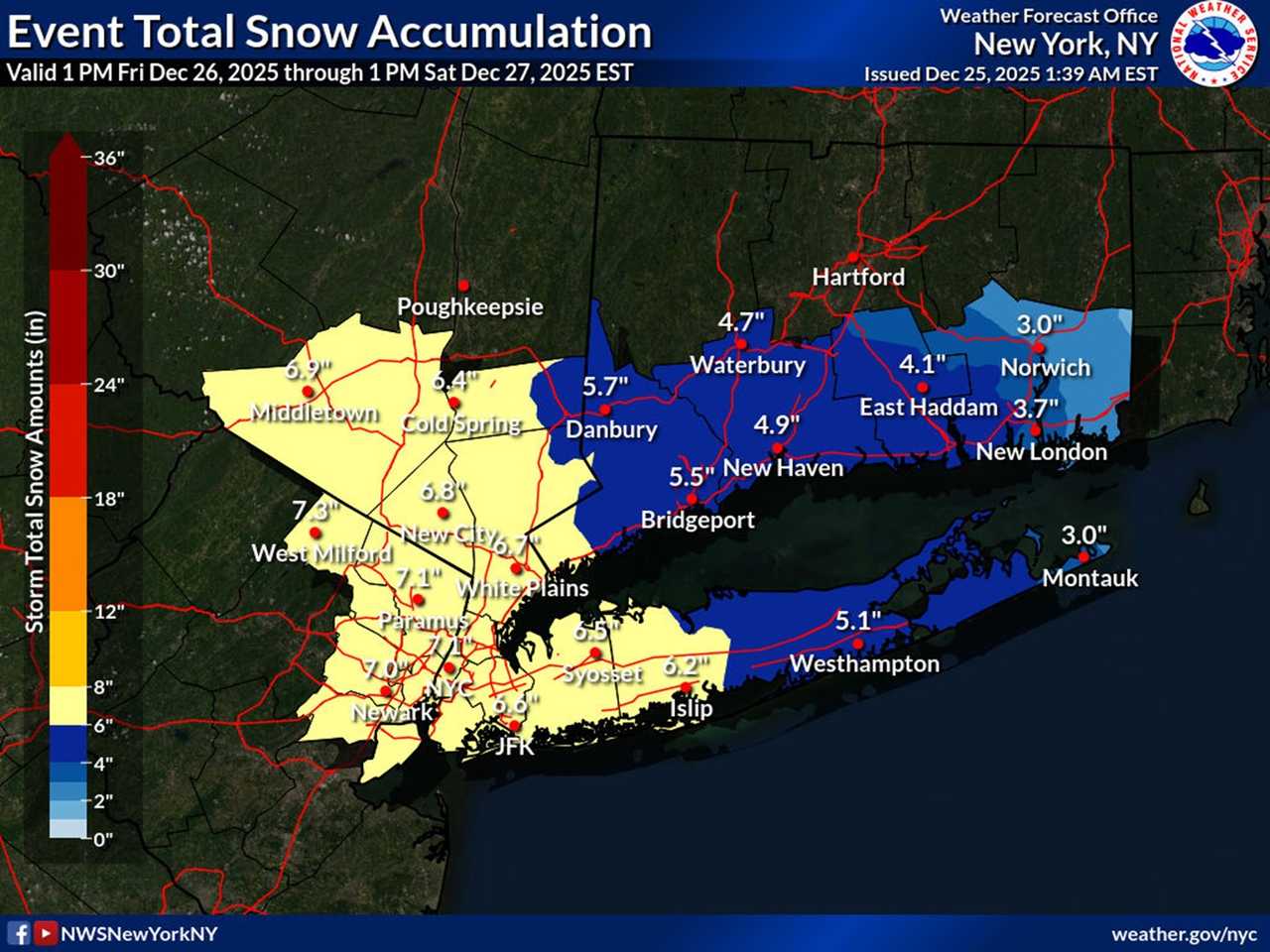 Up to 7 inches: New snowfall map shows bigger totals for major post ...