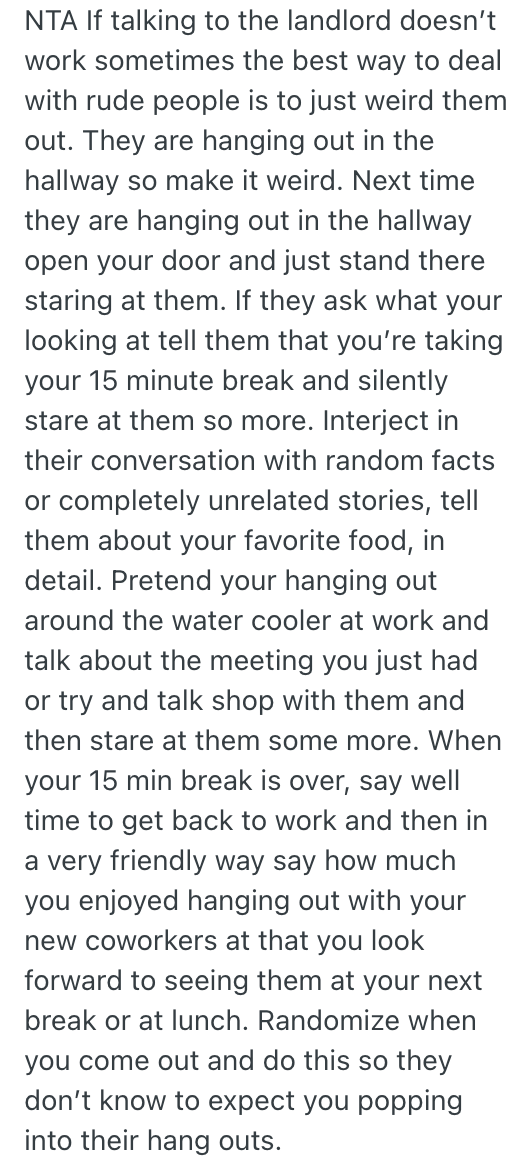 Apartment neighbors were too loud in the hallway, so they told them to ...