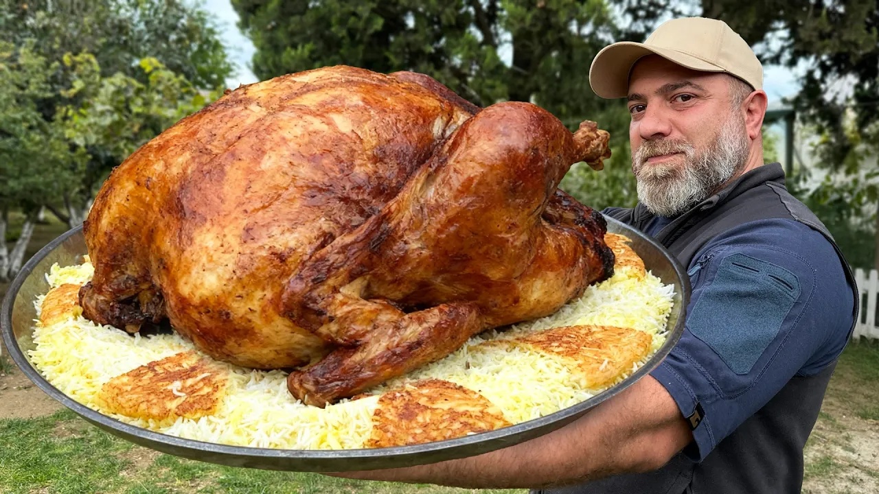 Perfect Christmas golden roast turkey with pilaf