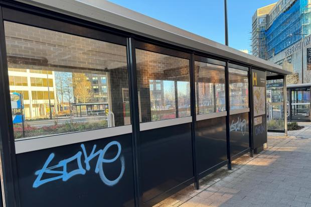 Graffiti spotted on new Fleming Way bus stops in town centre