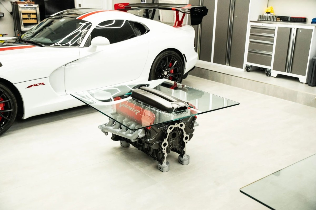This Dodge Viper V10 engine has been turned into a coffee table