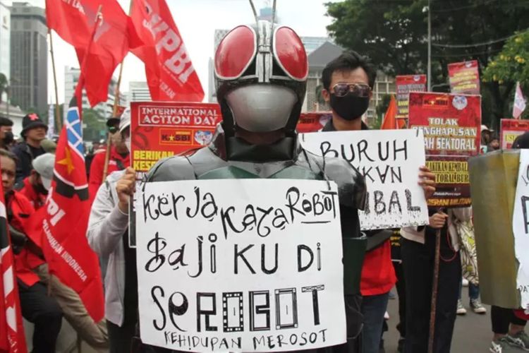 Dua tuntutan demo buruh di Monas: Kembalikan UMSK dan stop pencitraan ...