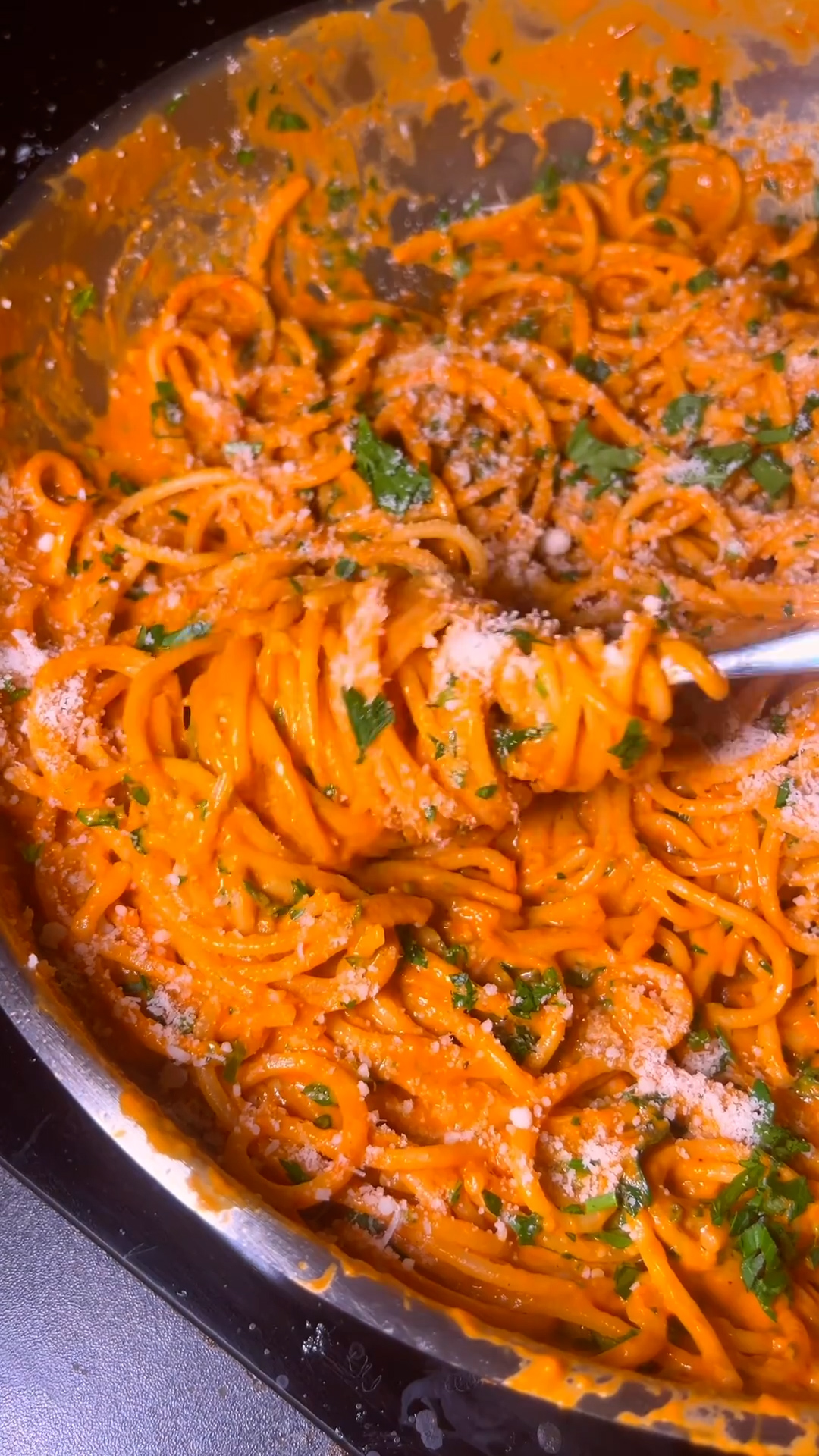 What’s blended into this creamy pasta dish?
