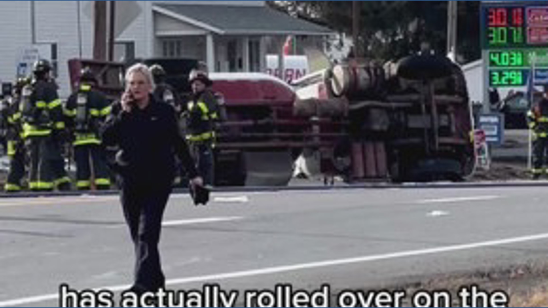 Gas truck rollover on Birney Avenue in Moosic