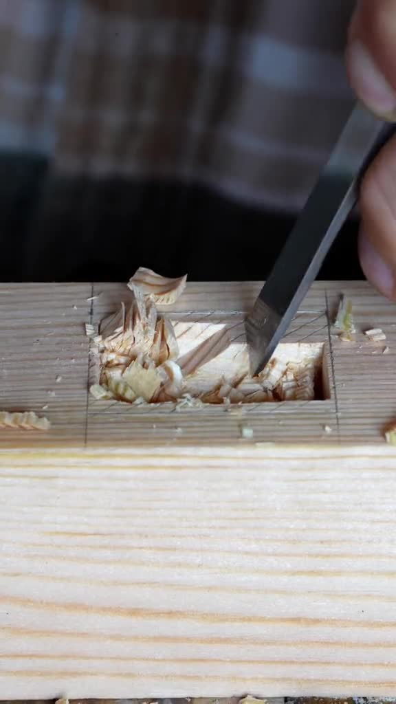 Hand cut mortise with a chisel for a tight woodworking joint