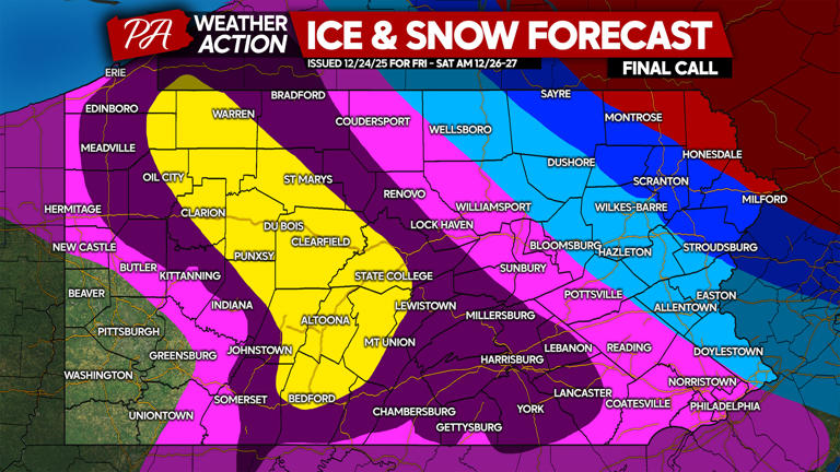 Final call forecast for snow & ice storm hitting Pennsylvania Friday