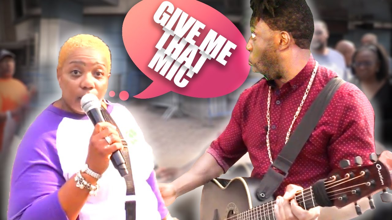 Fearless woman grabs the mic (sings a classic)