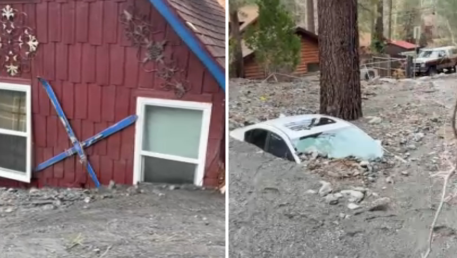 Mud and debris flow damages property in Wrightwood