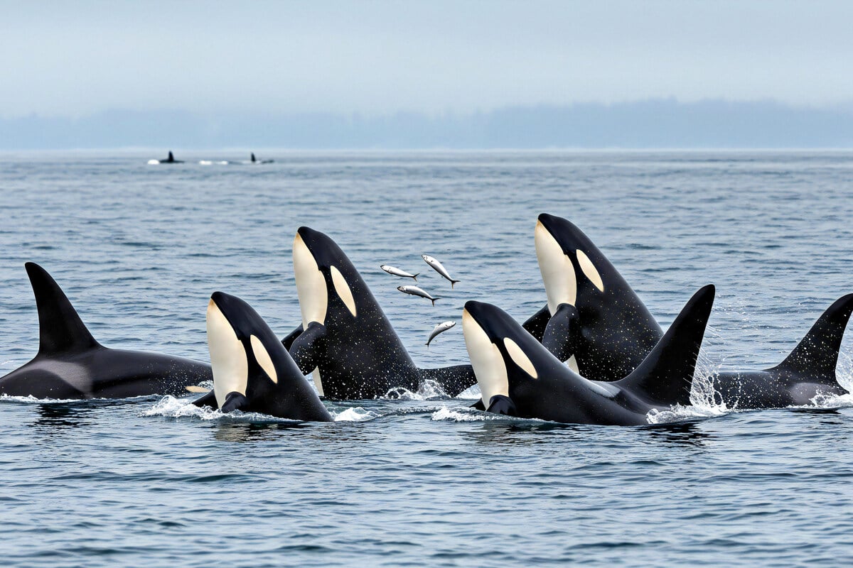 Large group of orcas take on giant blue whale in shock bloody deathmatch