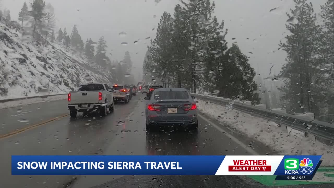 Sierra traffic delays as snow piles up; more Valley thunderstorms possible