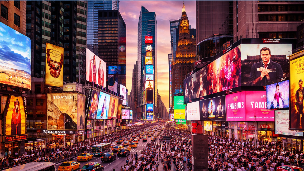 How crowded is Broadway near Times Square?