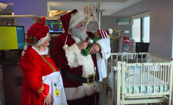 Santa and Mrs. Claus visit Good Samaritan Hospital NICU for Christmas