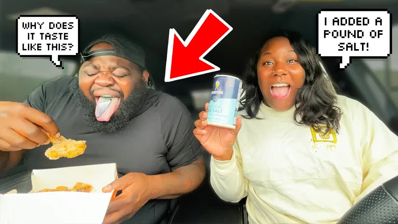 Pouring a pound of salt on my husband's Popeye's chicken prank! He lost it
