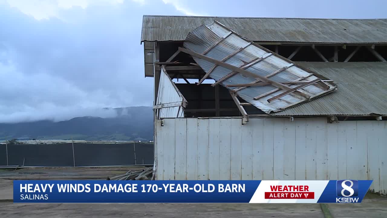 Heavy winds damage 170-year-old barn in Salinas